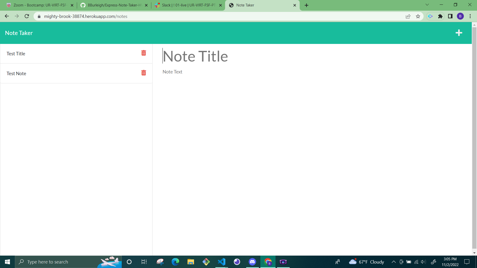 GitHub - BBurleigh/Express-Note-Taker-HW11