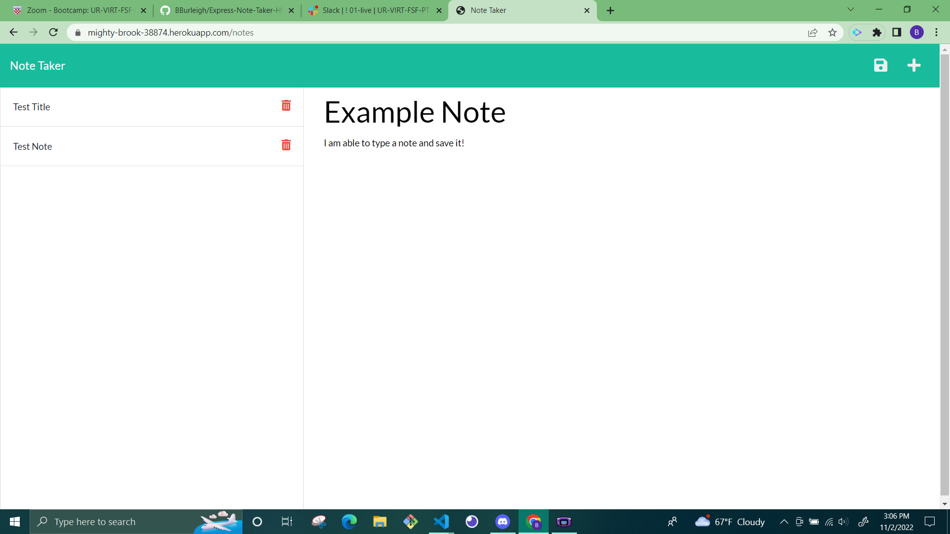 GitHub - BBurleigh/Express-Note-Taker-HW11
