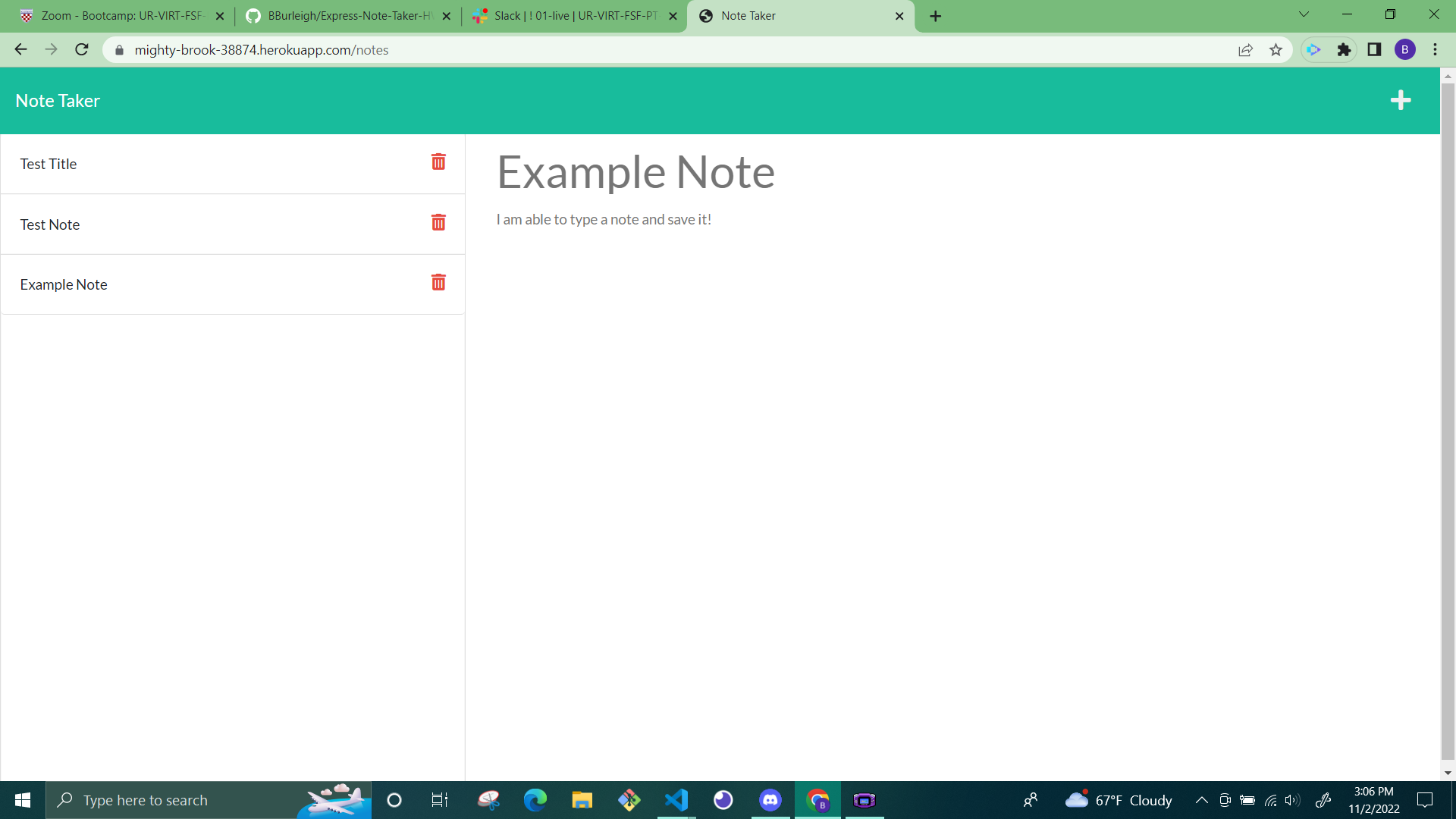GitHub - BBurleigh/Express-Note-Taker-HW11