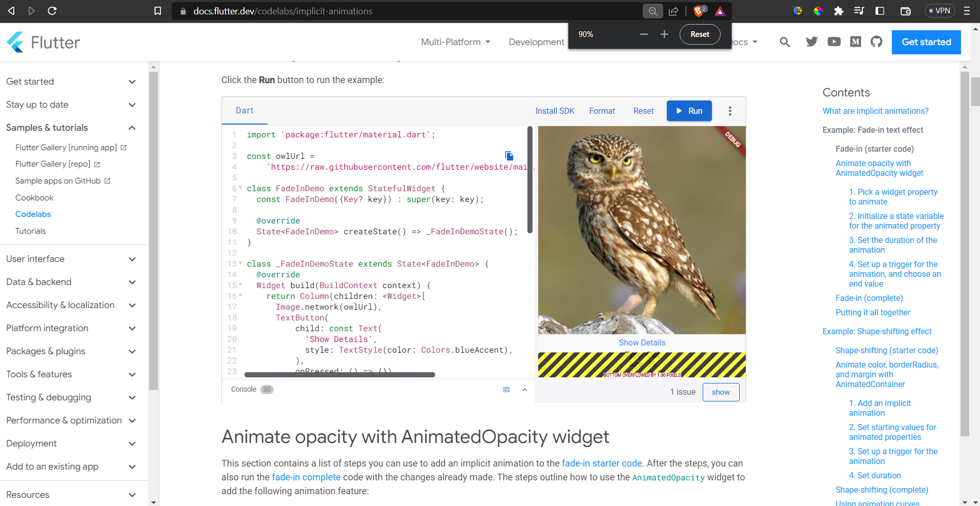 Fix Image Bottom Overflow And Const Keyword Warning In Dartpad On Implicit Animations Codelab 4555