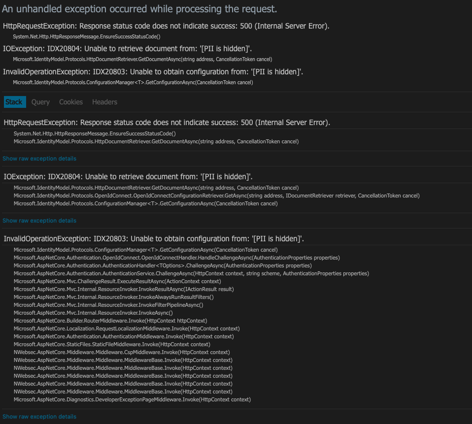 "Keyword not supported: 'port'." & "Unable to retrieve document from: '[PII is hidden]'" errors ...