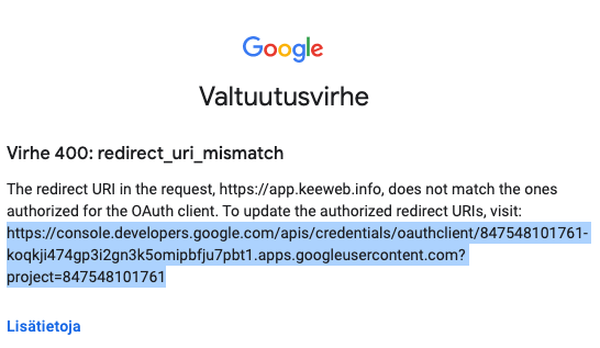 Google Auth - Error 400(Not Found): The requested URL was not found on this server. · Issue ...