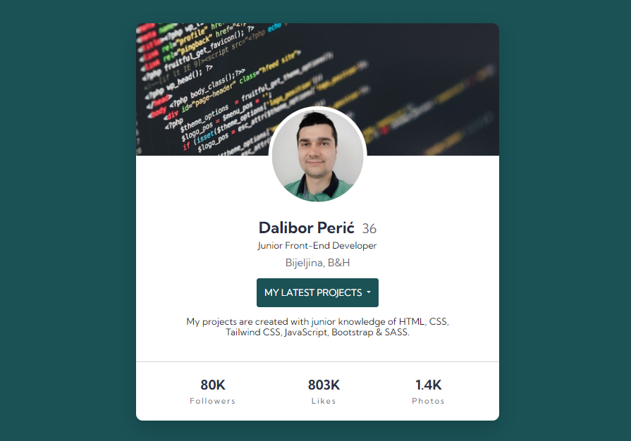 GitHub - DaliborBn/profile-card-component: HTML, BOOTSTRAP & SASS: 'Profile Card Component' with ...