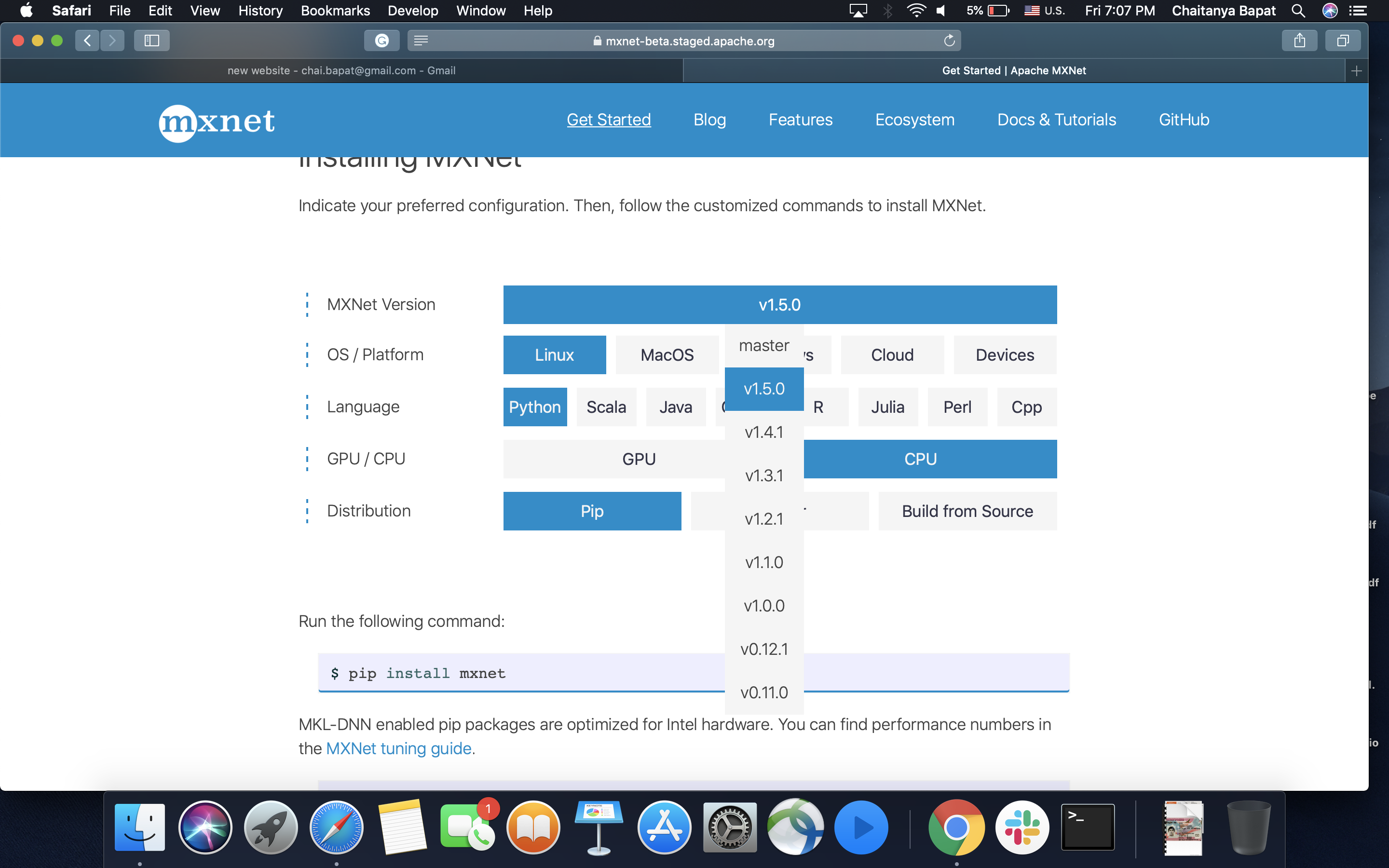 [Website] Version selection dropdown on get_started · Issue #16059 · apache/mxnet · GitHub