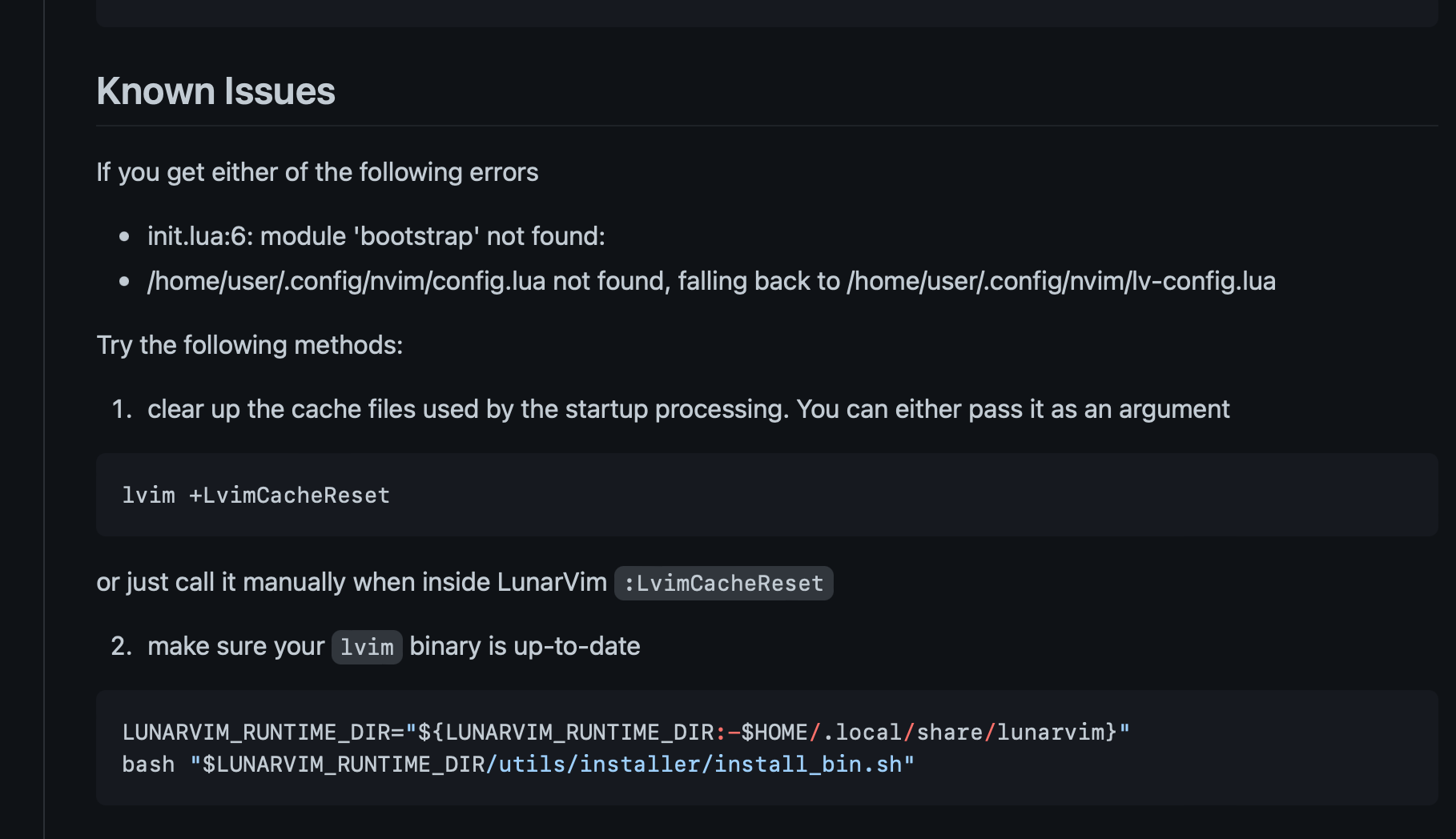 [bug] Bootstrap Lua Not Found · Issue 1590 · Lunarvim Lunarvim · Github