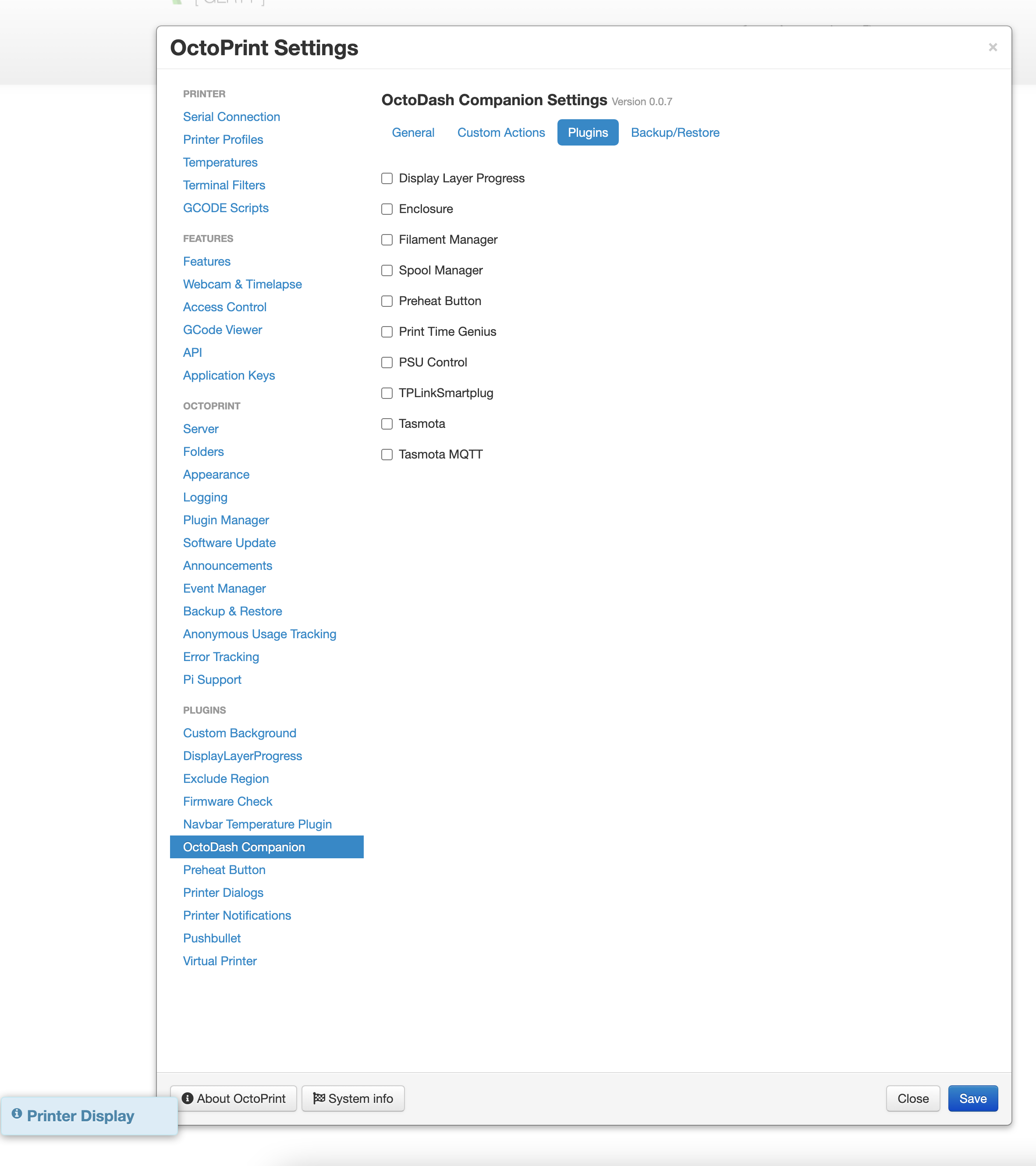 Can't uninstall (or disable via Companion Octoprint plugin) the OctoDash plugins · Issue #2792 ...