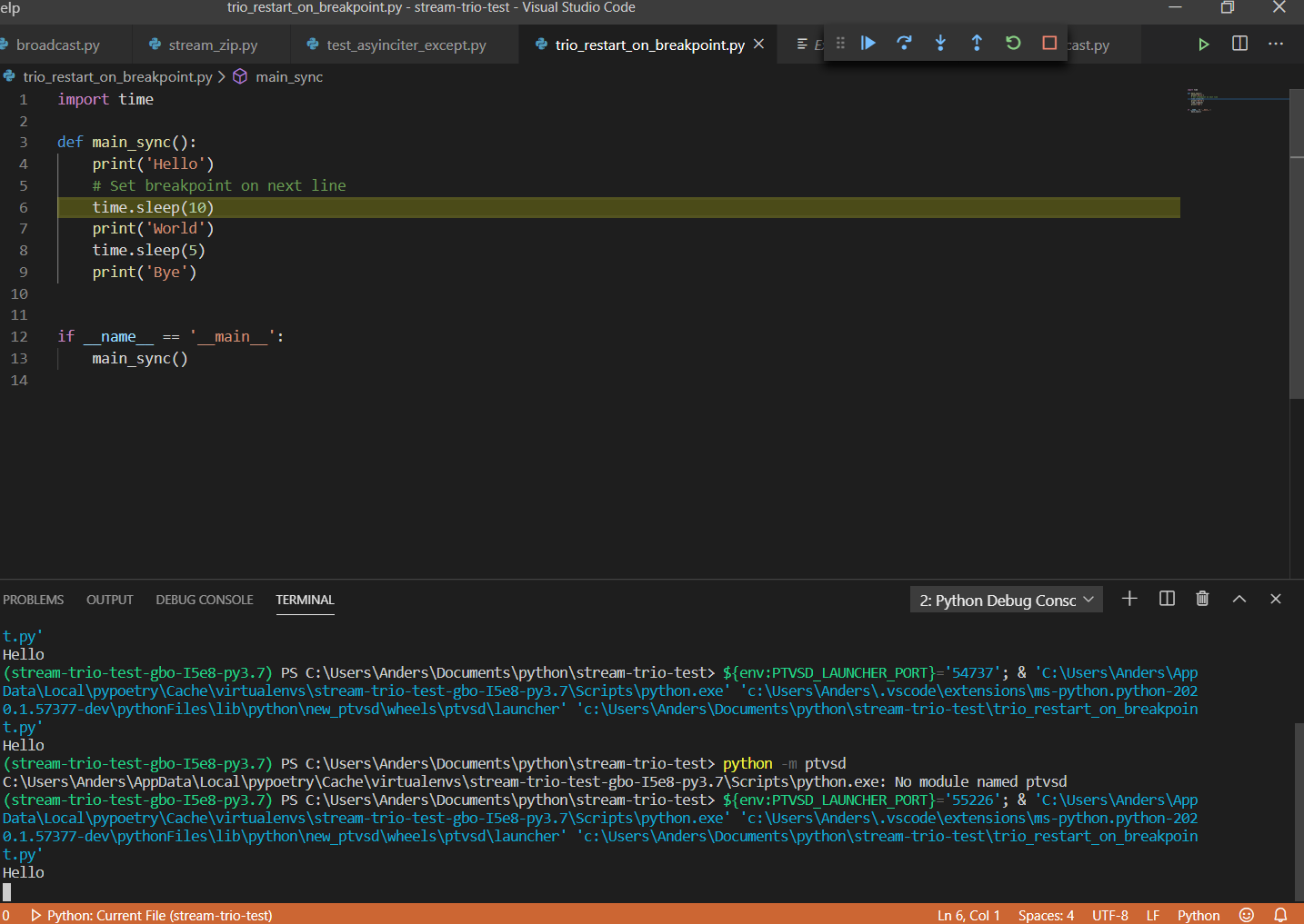 Debugger quits when pressing restart on breakpoint (ctrl-shift-f5) · Issue #2029 · microsoft ...