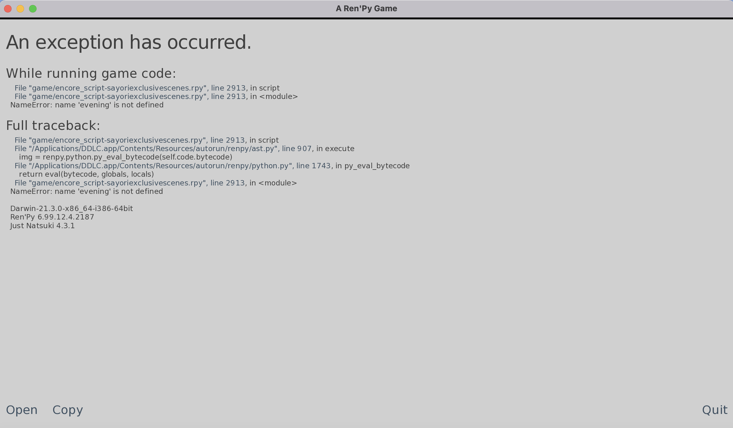 [ BUG REPORT ] - "An exception has occurred" · Issue #360 · Just-Natsuki-Team/NatsukiModDev · GitHub