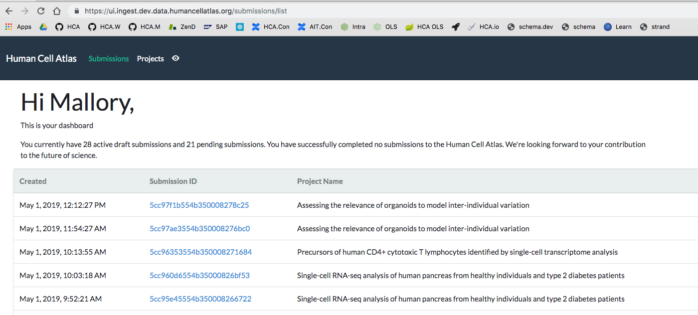 [UI] Recent submissions don't show up on submission dashboard · Issue #437 · HumanCellAtlas ...