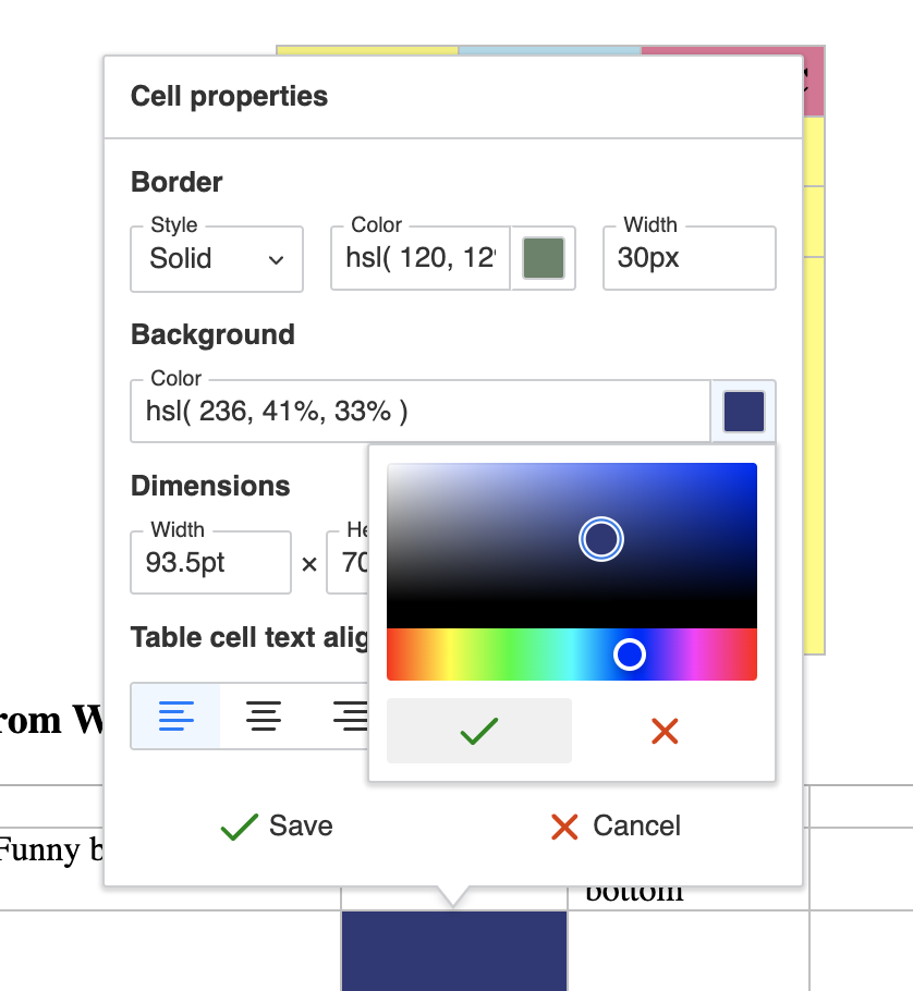 Color inputs in table show both hsl an hex values when using color picker · Issue #14288 ...