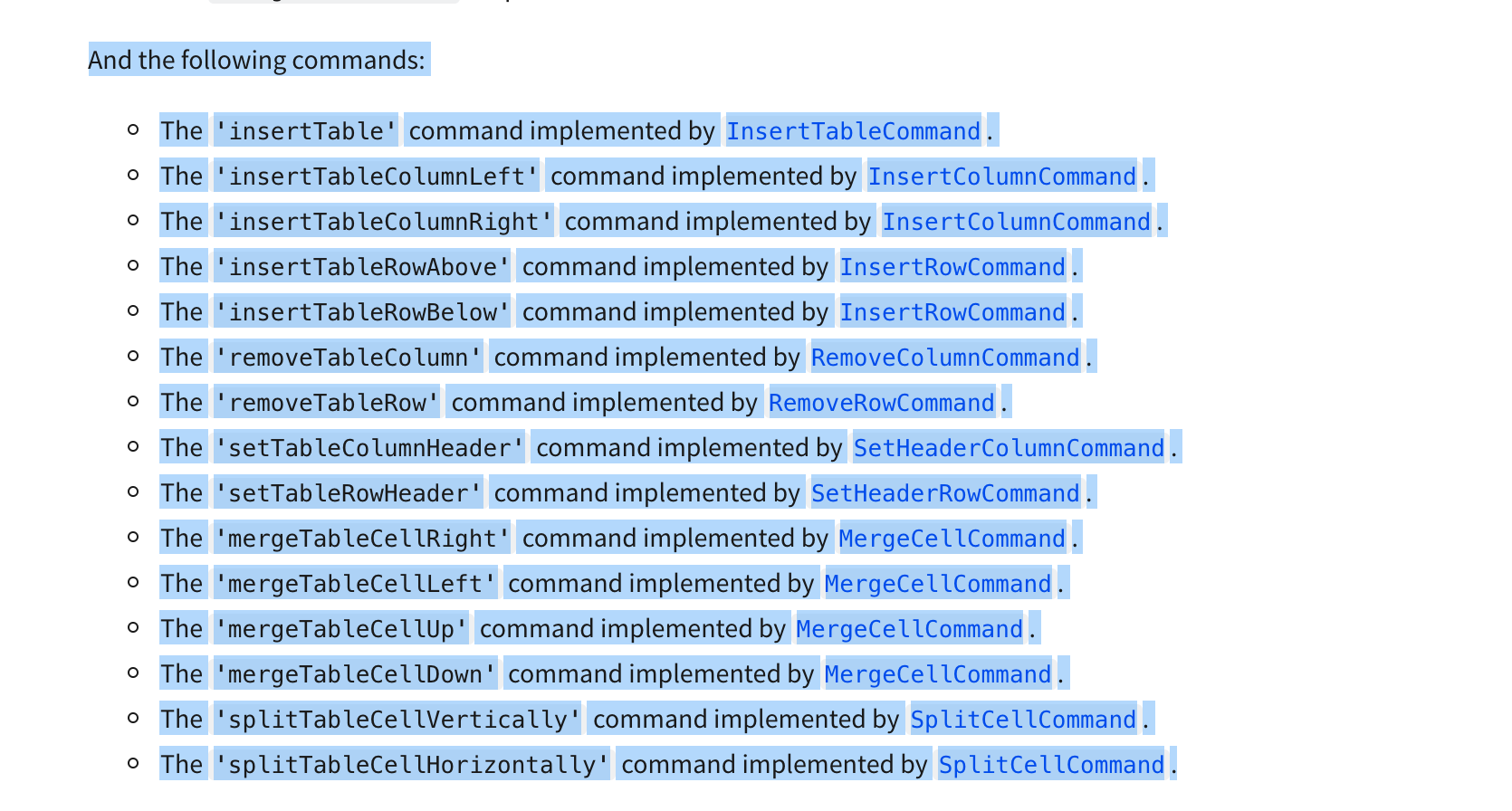 Docs: The list of commands in the "Common API" section of the guide should become a table ...