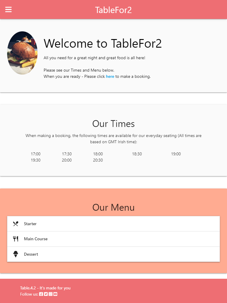 GitHub - Neillcllghn/Tablefor2: PP4 Code Institute Project