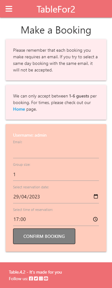 GitHub - Neillcllghn/Tablefor2: PP4 Code Institute Project