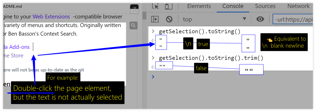 Bug/Optimization : Attach `trim()` to `getSelection()` to avoid ...