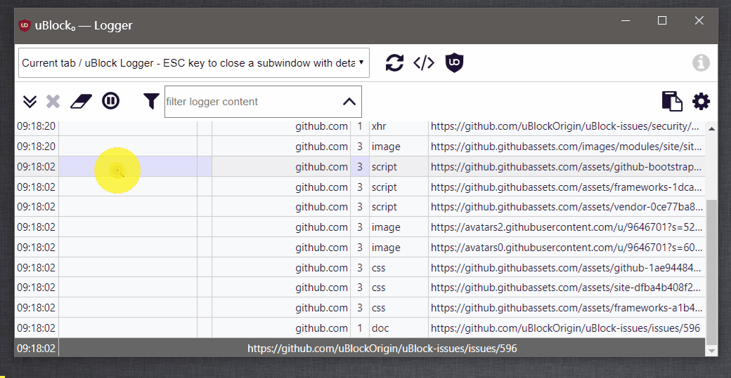 `Esc` can't close the popup dialog on the `Logger` · Issue #1170 · uBlockOrigin/uBlock-issues ...