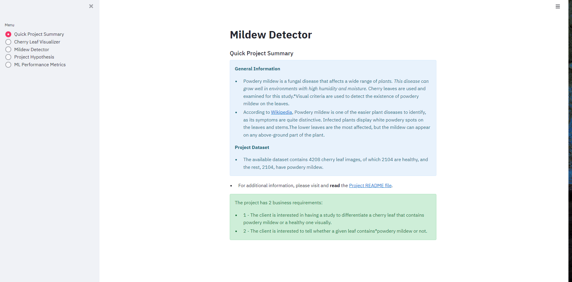 GitHub - 23052015/PP5-mildew-detection-in-cherry-leaves
