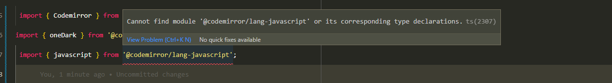 Cannot Find Module Codemirror Lang Javascript Or Its Corresponding Type Declarations Ts 2307