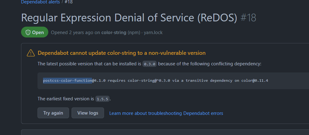 Regular Expression Denial Of Service Redos · Issue 63 · Postcss Postcss Color Function · Github