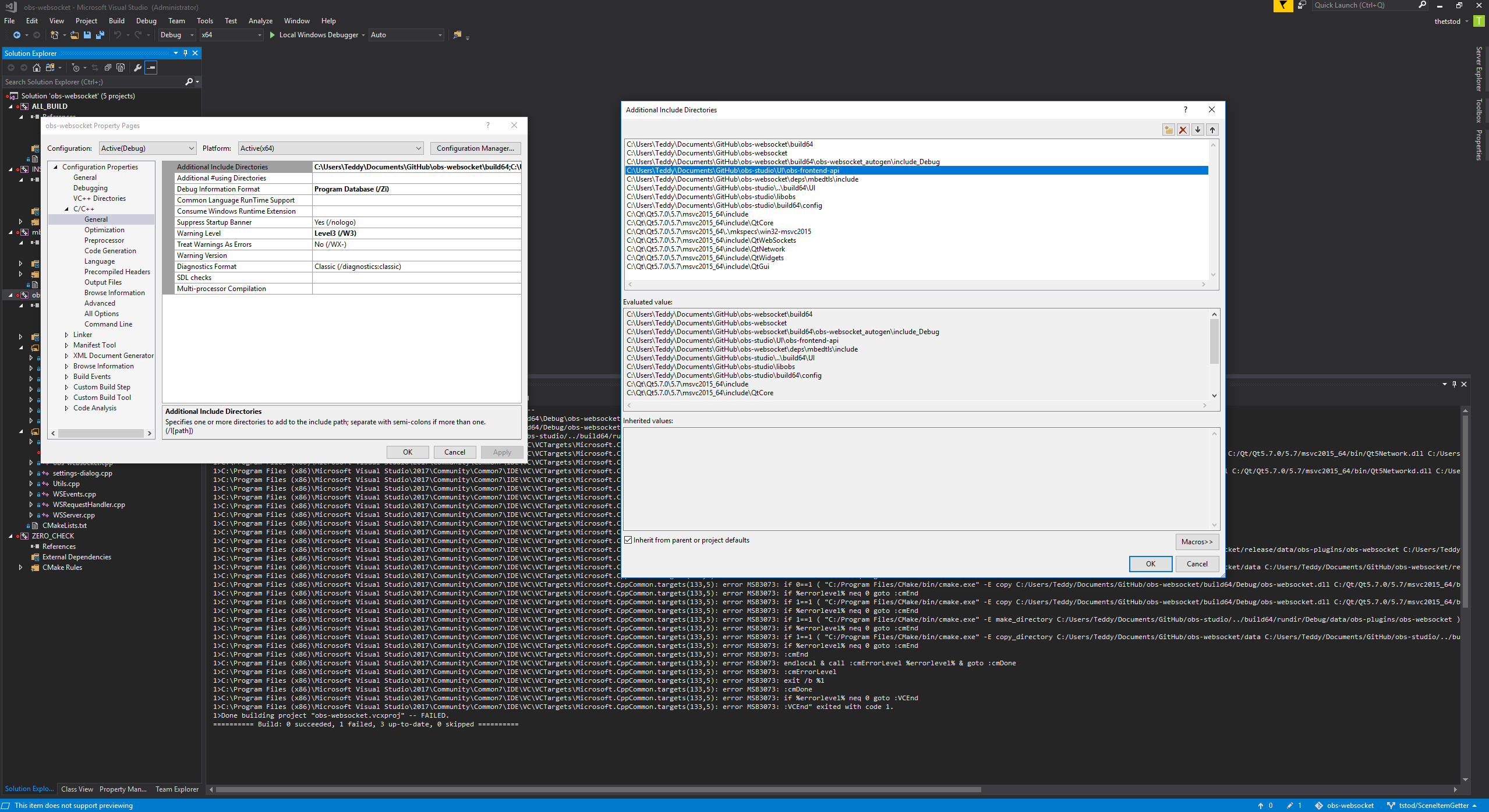 Windows 64 Compile/Build Errors · Issue #140 · obsproject/obs-websocket · GitHub