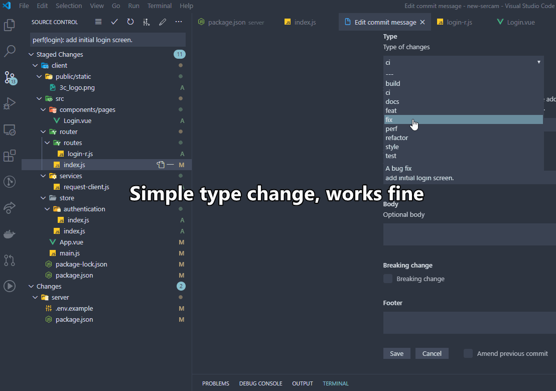 [bug] Sometimes the `Type of change` goes away in commit message · Issue #12 · bendera/vscode ...