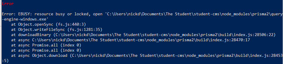 prisma2 dev error with sqlite on windows · Issue #1204 · prisma/prisma · GitHub