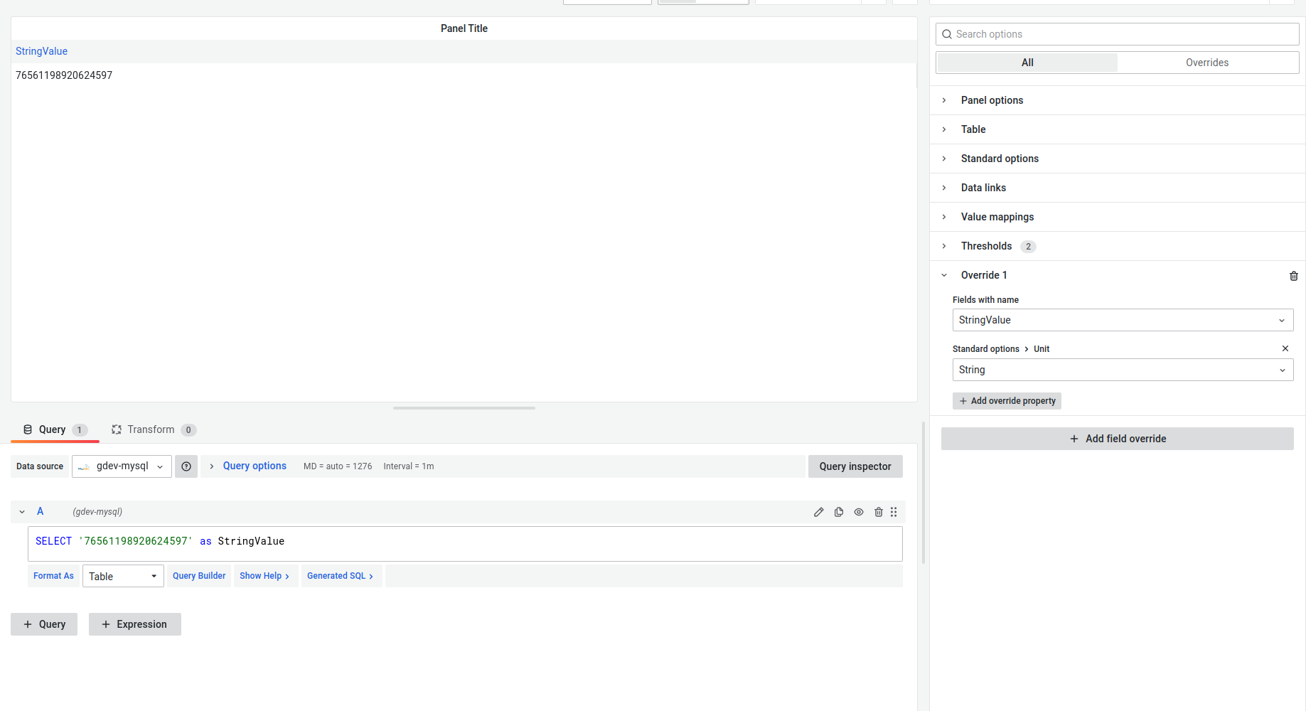 @grafana/data getDisplayProcessor func, encountered an error when value is numeric string bigger ...