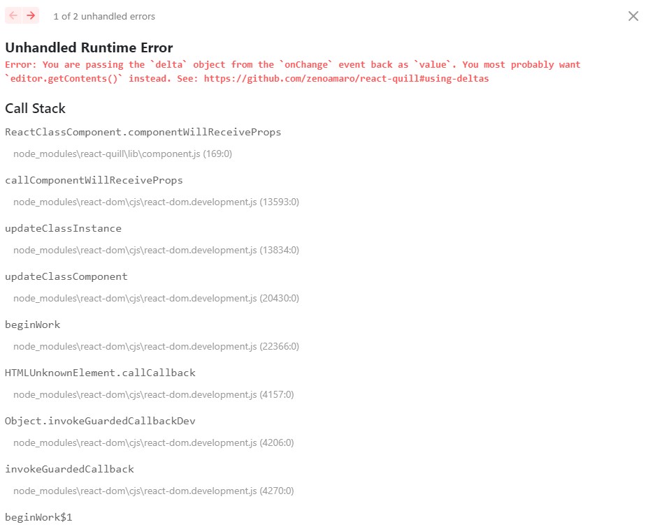 Im creating a course marketplace using MERN stack but i get the React-Quill error when I try to ...