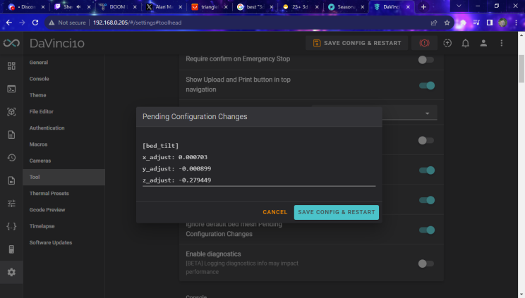 Add to fluidd config to ignore Pending changes prompt for bed_tilt_calibrate like bed_mesh is ...