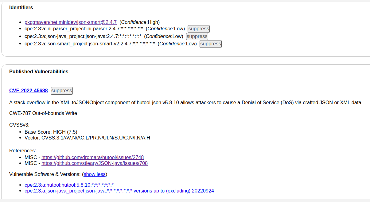 [FP]: json-java CVE flagged for multiple unrelated Java JSON projects · Issue #5502 · jeremylong ...