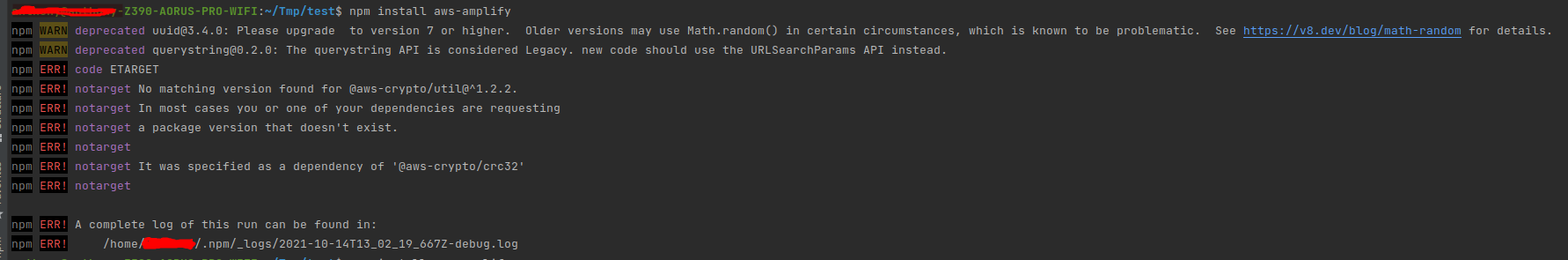 Npm Install Aws Amplify No Matching Version Found For Aws Cryptoutil122 · Issue 9027