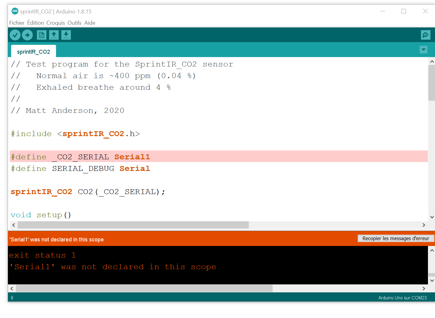 2 problems with arduino · Issue #1 · AndersonRayner/arduino_SprintIR-CO2-Sensor · GitHub
