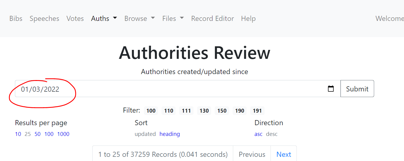 Change the default date in the Authorities review to 7 days before current date · Issue #984 ...