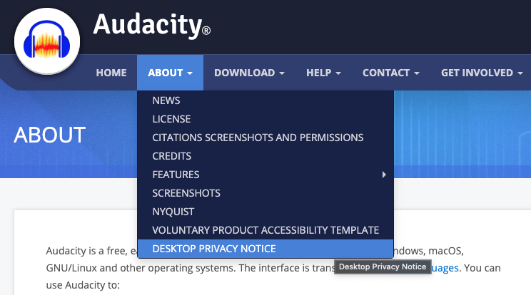 Privacy Policy is hard to find on the Audacity Website · Issue #1248 · audacity/audacity · GitHub
