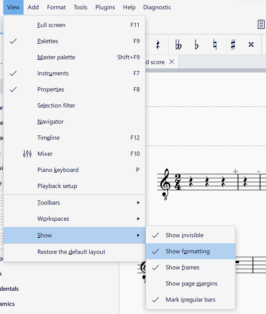 Irregular Measure Indictors Hidden When Show Formatting Is Disabled