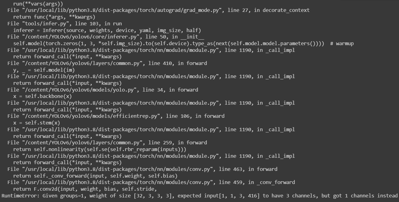 RuntimeError: Given groups=1, weight of size [32, 3, 3, 3], expected input[1, 1, 3, 416] to have ...