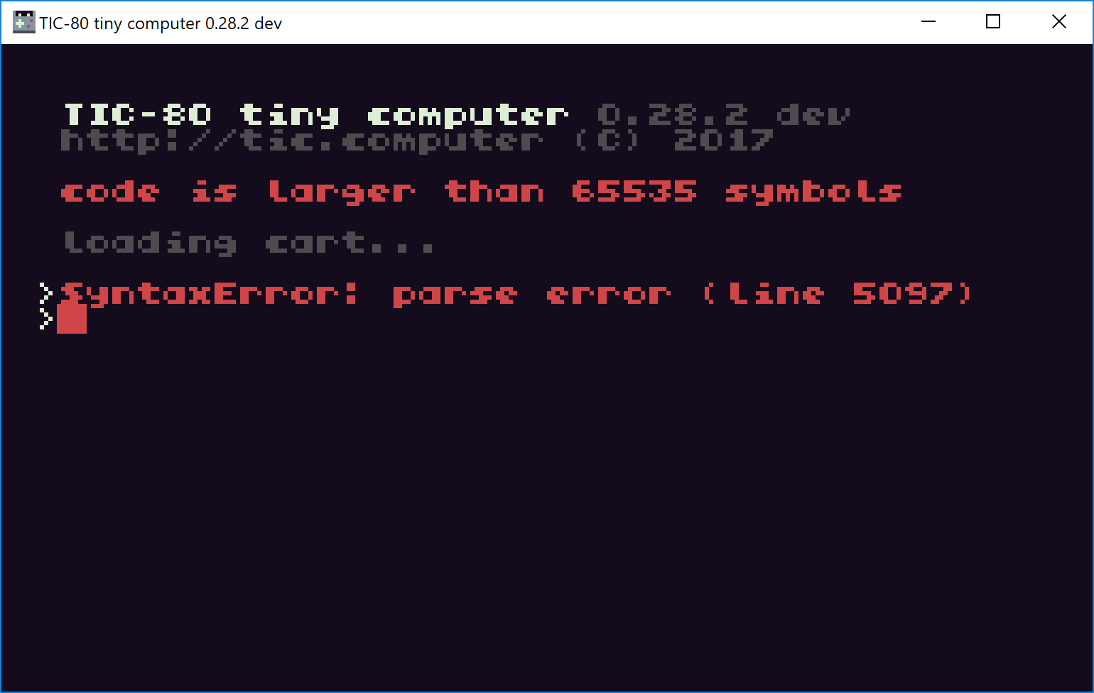Error message when run out of code space · Issue #149 · nesbox/TIC-80 · GitHub