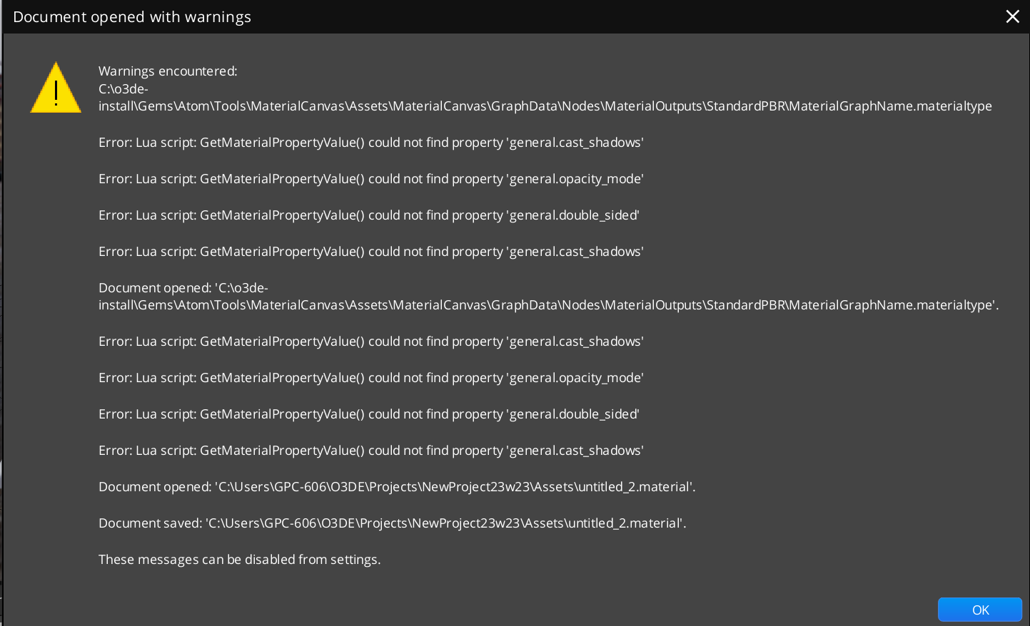 Material Editor: Errors when opening material graph template materials · Issue #14800 · o3de ...