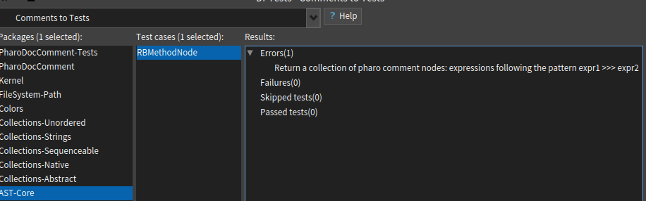 Show errors on commentsToTest in the result column instead using a ...