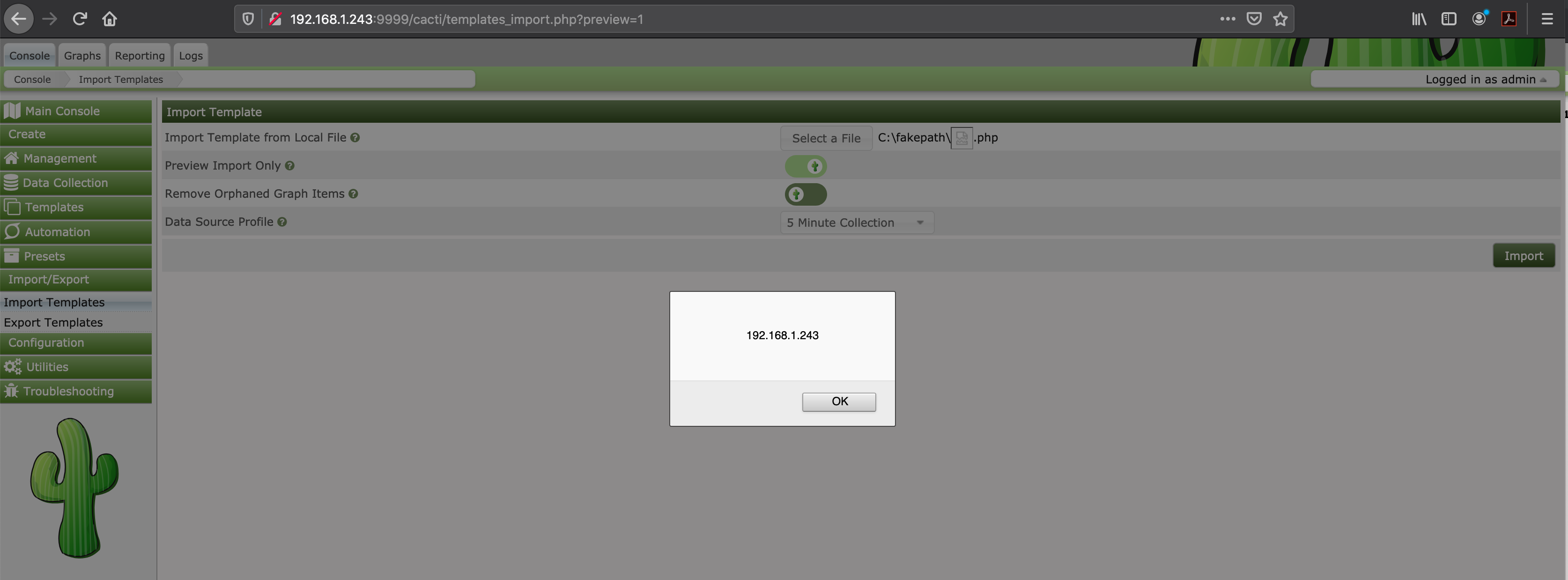 Lack of escaping on template import can lead to XSS exposure · Issue #3628 · Cacti/cacti · GitHub