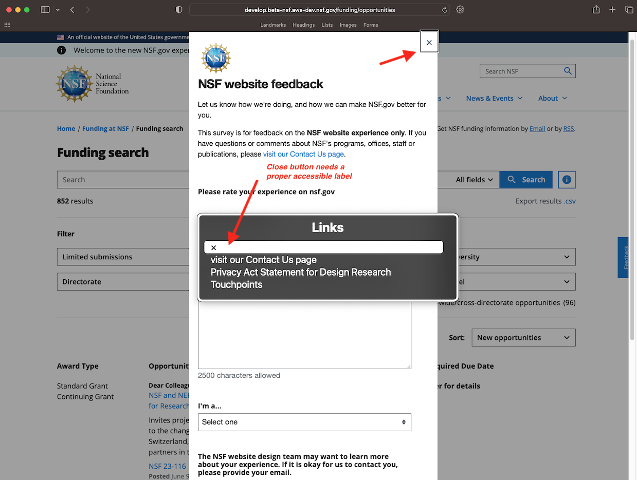 Close button needs an accessible label · Issue #1191 · GSA/touchpoints · GitHub