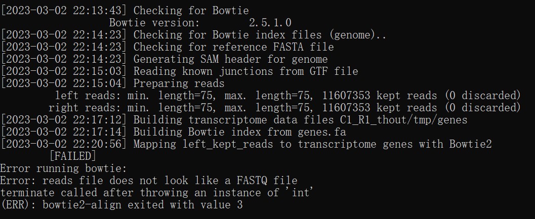 bowtie2-align exited with value 3 · Issue #1266 · trinityrnaseq/trinityrnaseq · GitHub