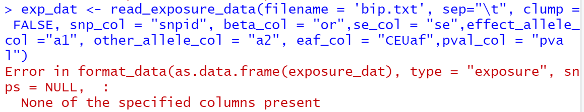 None of the specified columns present · Issue #398 · MRCIEU/TwoSampleMR · GitHub