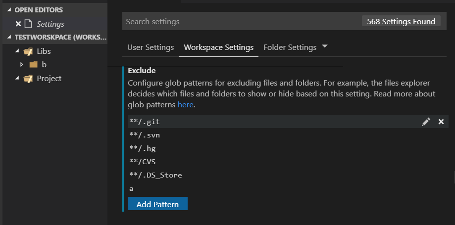 Files exclude setting does not allow specifying root name in the relative path · Issue #70438 ...