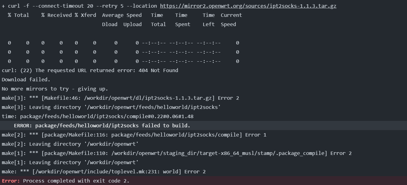 Bug Github Action编译报错,ipt2socks 113无法下载 · Issue 2552 · Xiaoroujiopenwrt Passwall · Github
