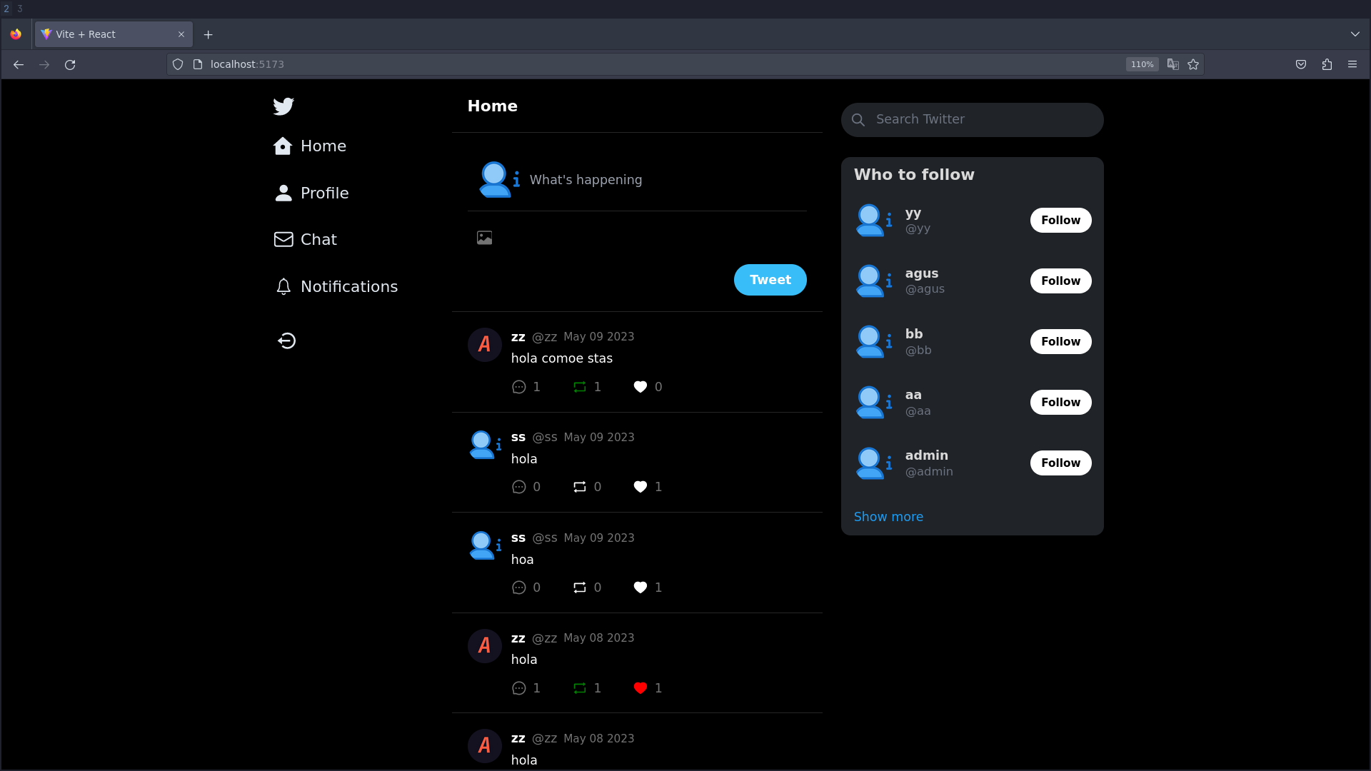 GitHub - agustfricke/twitter-clone: :hatched_chick: Twitter clone made with React and Django ...