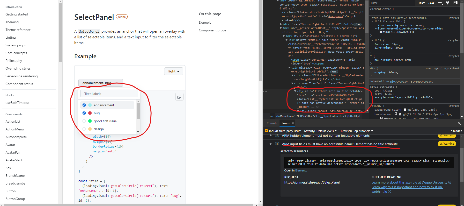 A11y SelectPanel Listbox Does Not Have An Aria Label Issue 2215 A11y SelectPanel Listbox Does Not Have An Aria Label Issue 2215