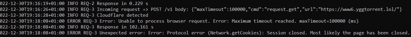 [yggtorrent] (updating) The cookies provided by FlareSolverr are not ...