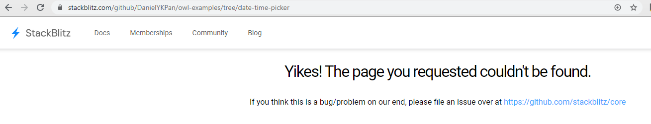 Stackblitz link is broken · Issue #671 · DanielYKPan/date-time-picker · GitHub