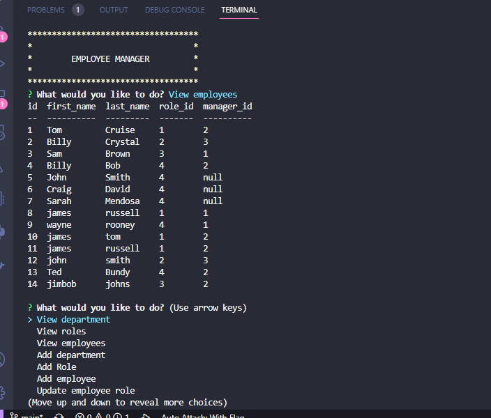 GitHub - Jimmybubbles/Employee-Tracker: employee tracker using inquirer and console.