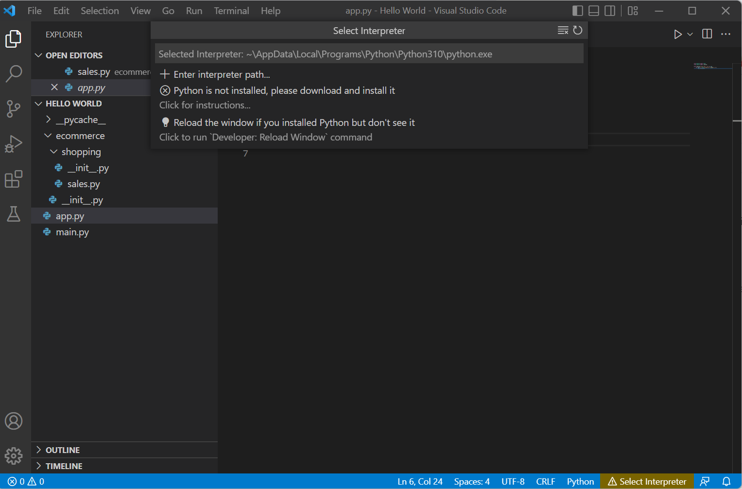 I have downloaded python but VS Code is unable to locate my python through interpreter path ...